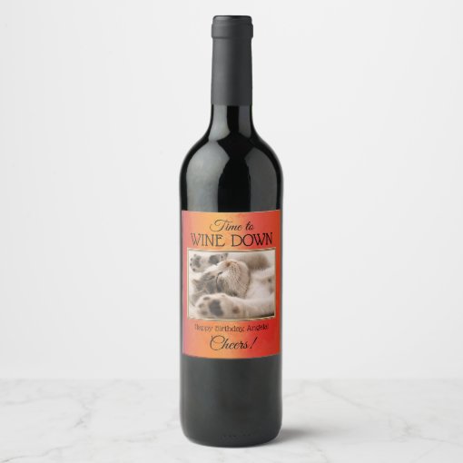 Custom Funny Cat Photo Birthday Wine Label | Zazzle