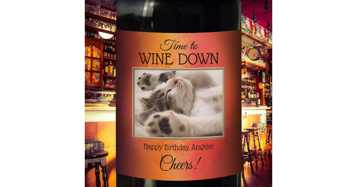 Custom Funny Cat Photo Birthday Wine Label | Zazzle
