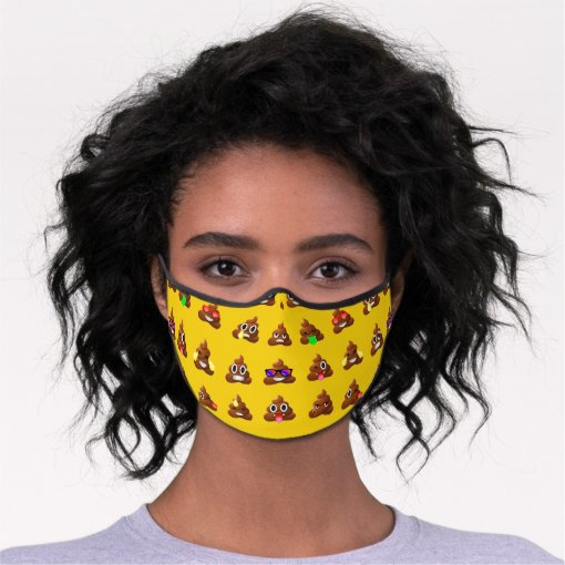 Custom Funny Poop Emoticon Gag Brown Yellow Premium Face Mask | Zazzle
