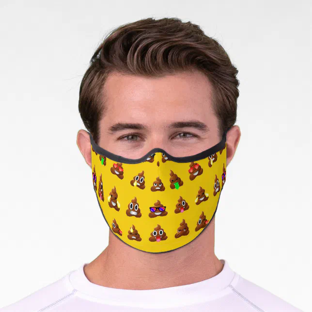 Custom Funny Poop Emoticon Gag Brown Yellow Premium Face Mask | Zazzle