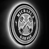 Custom Garage Name Retro Black White LED Sign | Zazzle