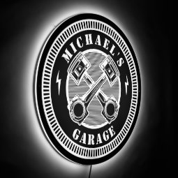 Custom Garage Name Retro Black White LED Sign | Zazzle