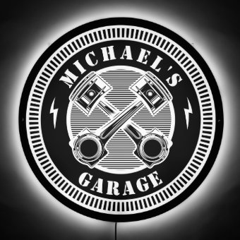Custom Garage Name Retro Black White LED Sign | Zazzle