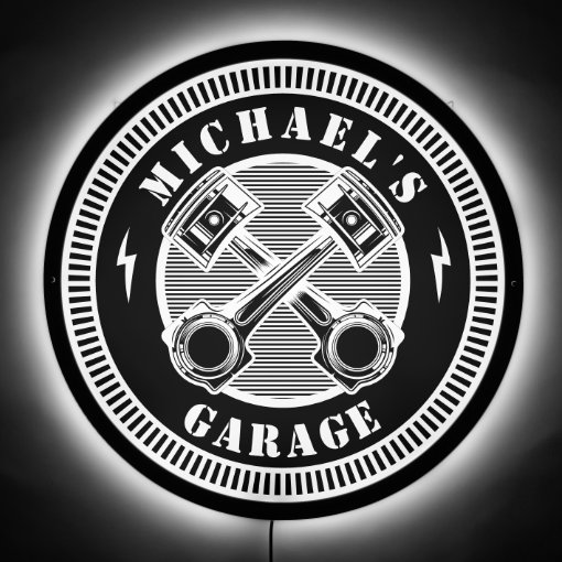 Custom Garage Name Retro Black White LED Sign | Zazzle