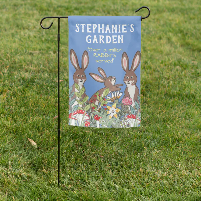 Custom Garden Sign Bunny Rabbits Floral Blue Funny | Zazzle