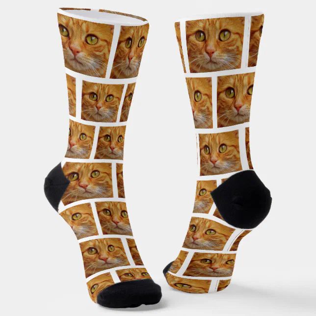 Custom Ginger Tabby Cat Photo on White Crew Socks | Zazzle
