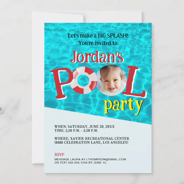 Custom Girl Photo Birthday Swimming Pool Party Invitation | Zazzle