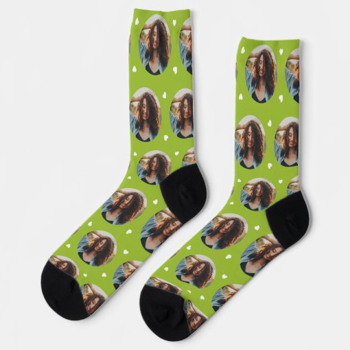 Custom Girlfriend Photo Lime Green Love Socks | Zazzle