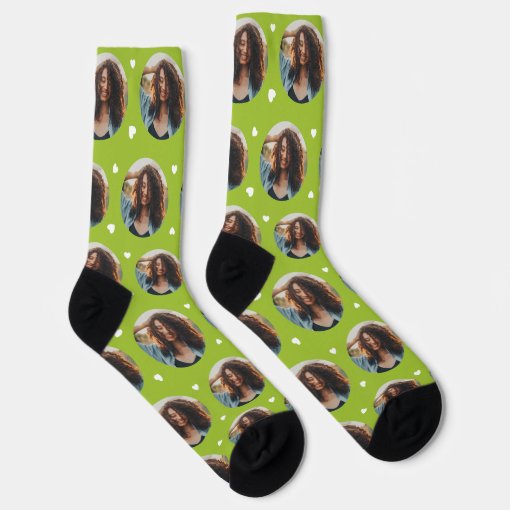 Custom Girlfriend Photo Lime Green Love Socks | Zazzle