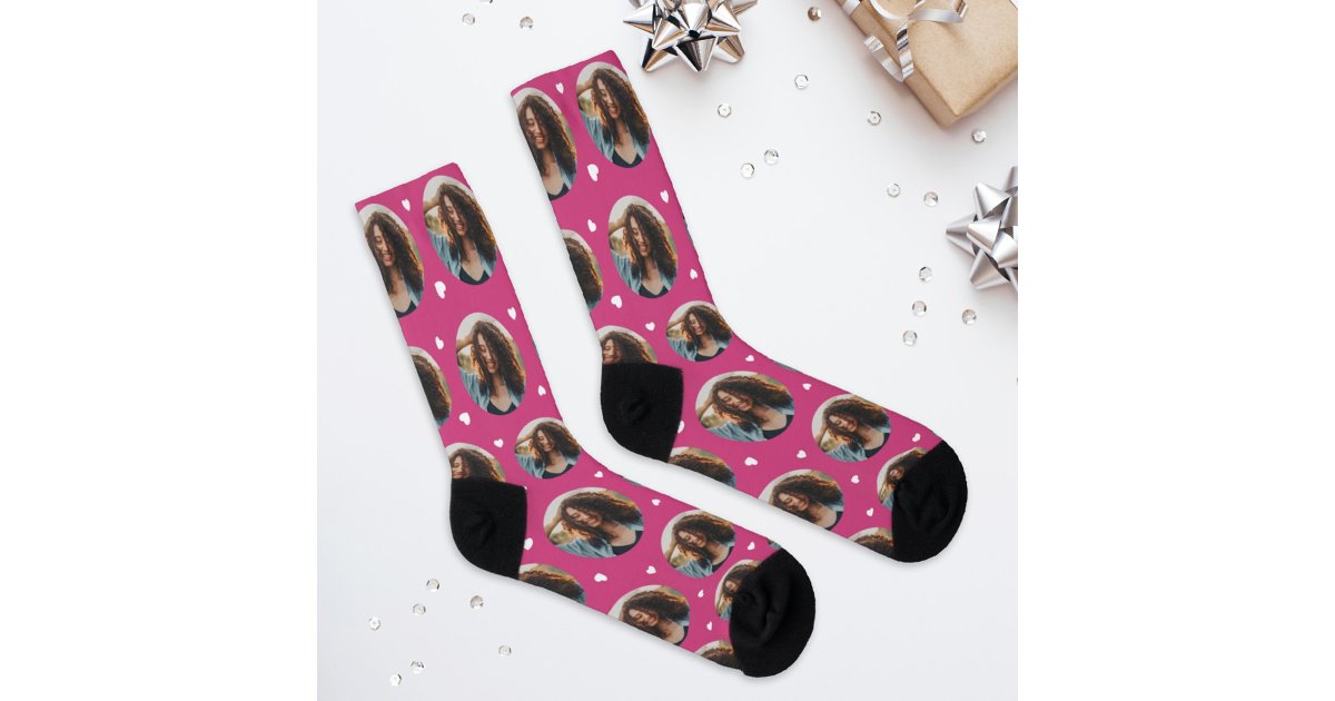Custom Girlfriend Photo Pink Love Socks | Zazzle