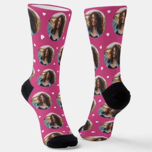 Custom Girlfriend Photo Pink Love Socks | Zazzle