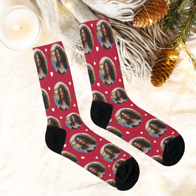 Custom Girlfriend Photo Red Love Socks | Zazzle