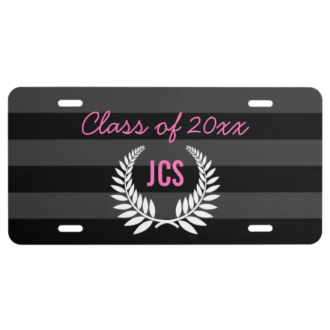 Custom Girls Graduation Party Black Pink Monogram License Plate | Zazzle