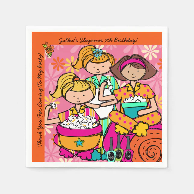 Custom Girls Slumber Party Birthday Paper Napkins | Zazzle