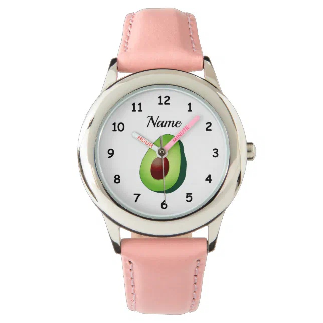 Custom girl's watch with cute green avocado fruit | Zazzle
