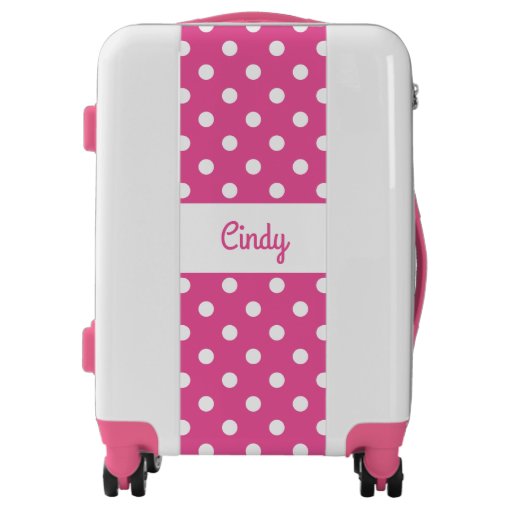 Custom girly pink polka dot girls luggage suitcase | Zazzle