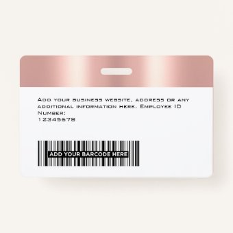 Custom Glam Employee Photo, Bar Code, Logo, Name Badge | Zazzle