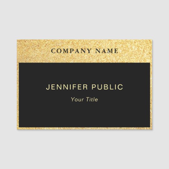 Custom Glam Gold Glitter Rectangle Black Classic Name Tag | Zazzle.com