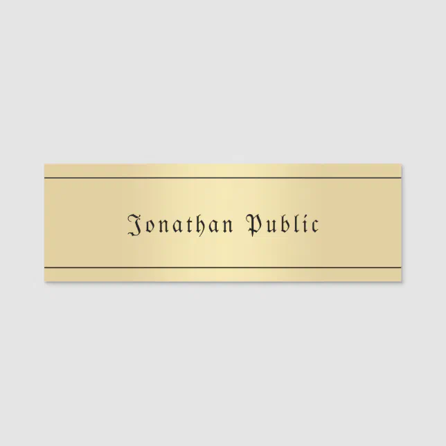 Custom Glamour Faux Gold Classic Look Old Text Name Tag | Zazzle