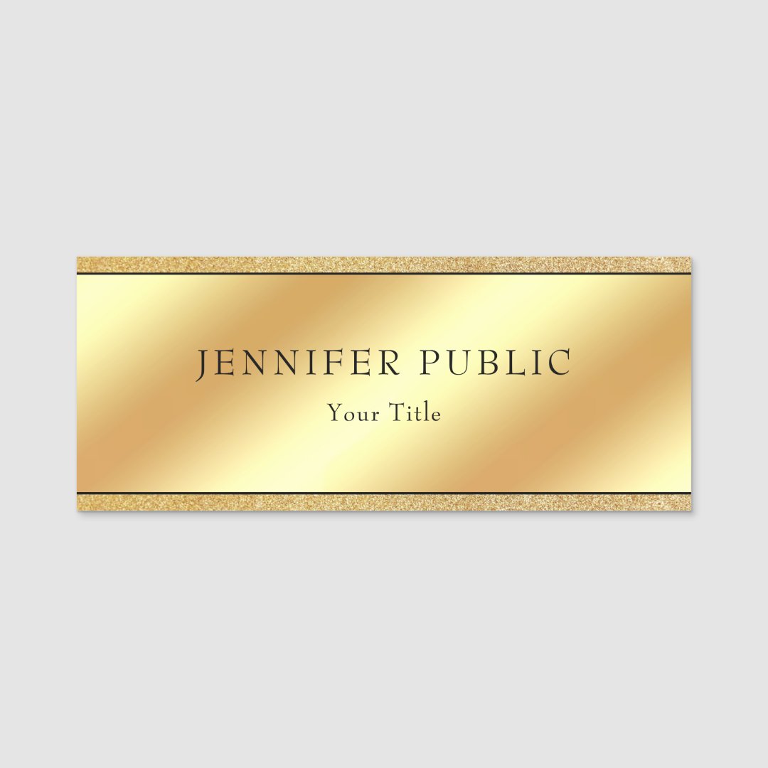 Custom Glamour Gold Glitter Modern Chic Template Name Tag | Zazzle