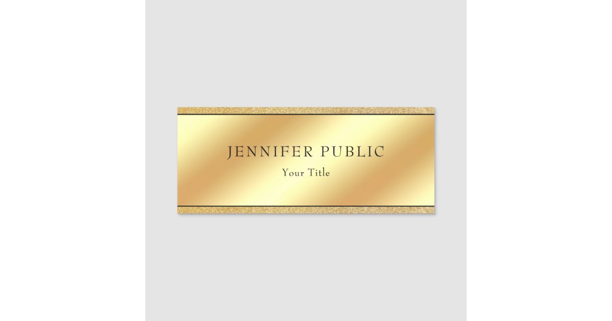 Custom Glamour Gold Glitter Modern Chic Template Name Tag | Zazzle