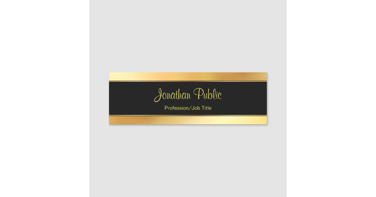 Custom Glamour Gold Rectangle Modern Hand Script Name Tag | Zazzle