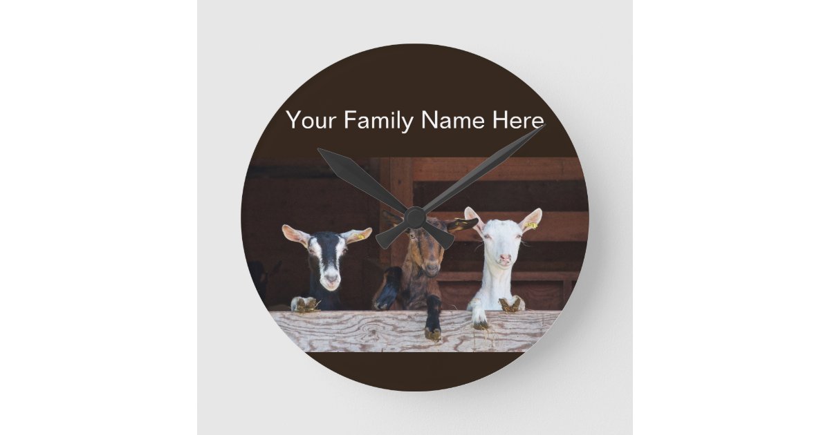 Custom Goats on A Wood Fence Round Clock | Zazzle