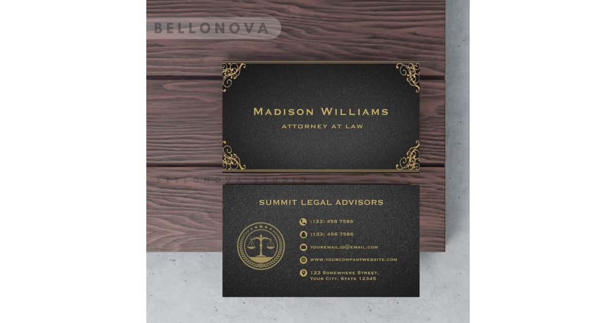 Custom Gold Black Grey Monogram Law Office Business Card | Zazzle