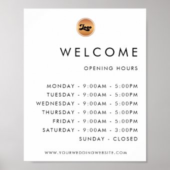 Custom Gold Business Company Logo Opening Hours Poster | Zazzle