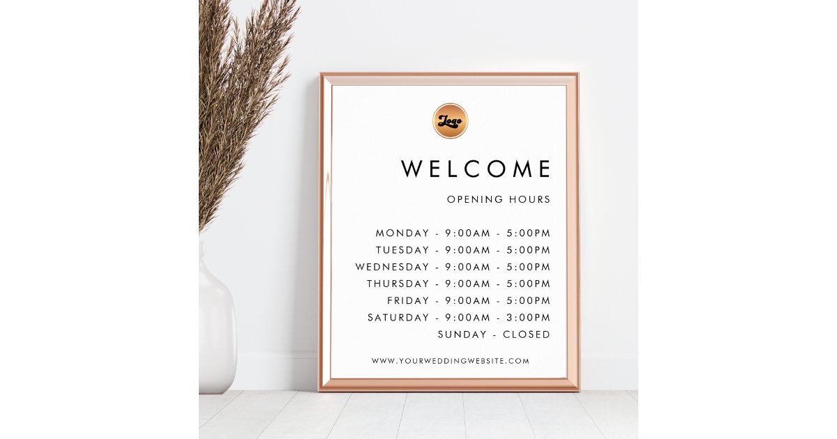 Custom Gold Business Company Logo Opening Hours Poster | Zazzle