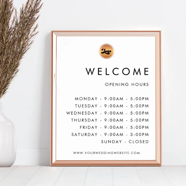 Custom Gold Business Company Logo Opening Hours Poster | Zazzle