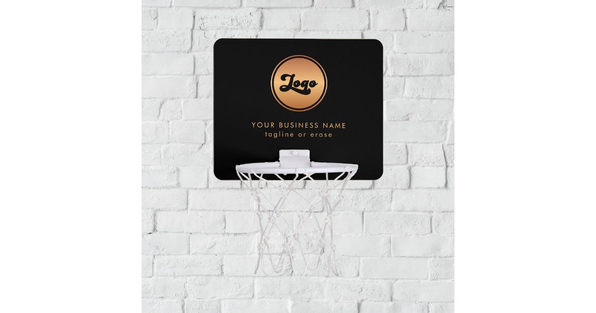 Custom Gold Business Logo Company Branded Black Mini Basketball Hoop ...