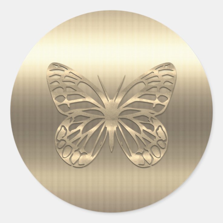 Custom Gold Butterfly Animals Classic Round Sticker | Zazzle