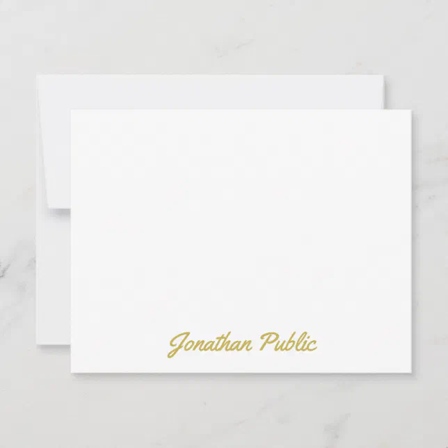 Custom Gold Color Hand Script Text Personalized Note Card | Zazzle
