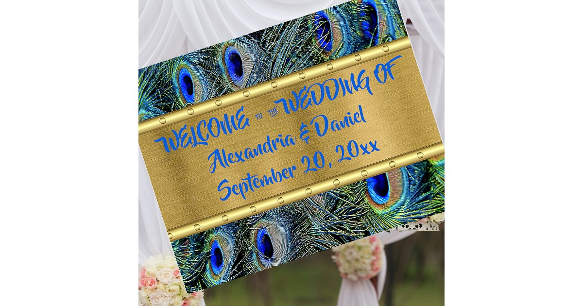 Custom Gold & Colorfu Peacock Feathers Welcome Sign | Zazzle