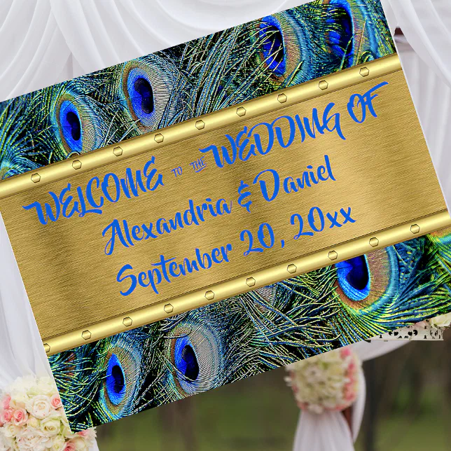 Custom Gold & Colorfu Peacock Feathers Welcome Sign | Zazzle
