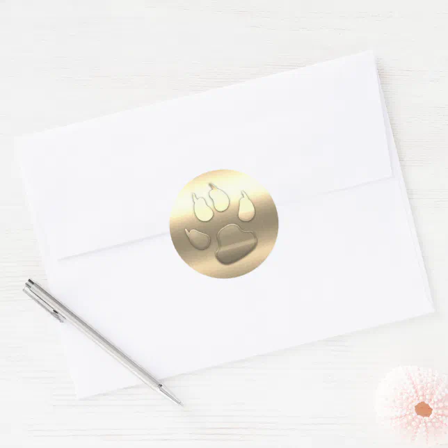 Custom Gold Dog Paw Classic Round Sticker | Zazzle