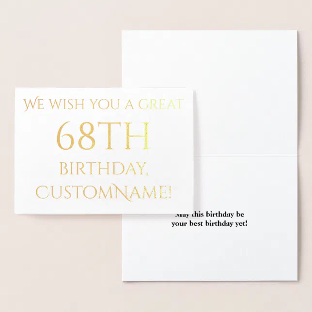 Custom Gold Foil 68th Birthday Greeting Card | Zazzle