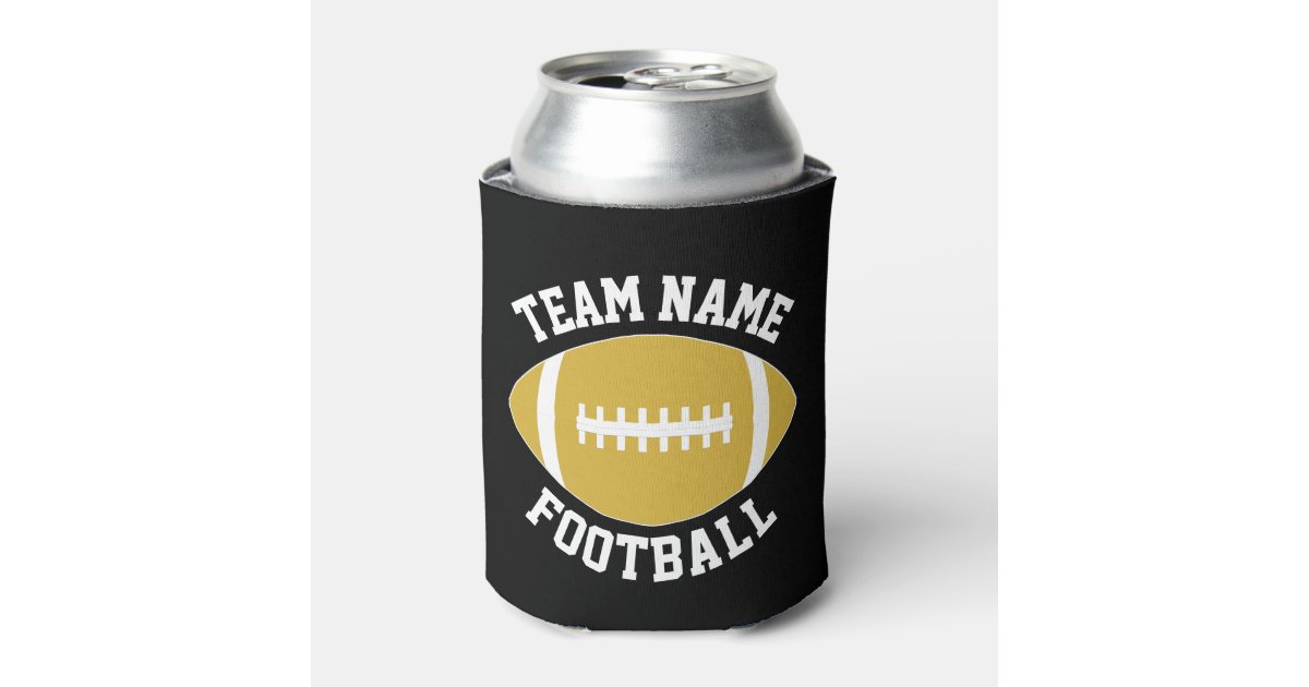 Custom Gold Football Team Name Personalized Text Can Cooler | Zazzle