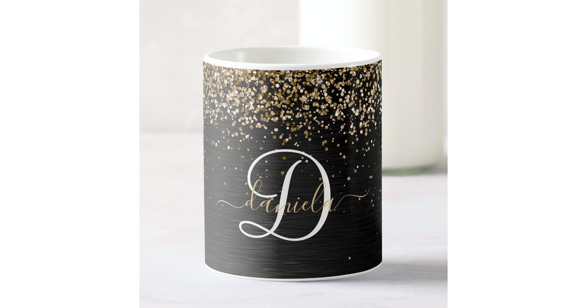 Custom Gold Glitter Black Sparkle Monogram Coffee Mug | Zazzle