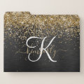 Custom Gold Glitter Black Sparkle Monogram File Folder | Zazzle