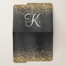 Custom Gold Glitter Black Sparkle Monogram File Folder | Zazzle