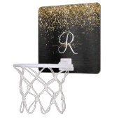 Custom Gold Glitter Black Sparkle Monogram Mini Basketball Hoop | Zazzle