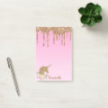 Custom Gold Glitter Drips Pink Floral Unicorn Post-it Notes | Zazzle