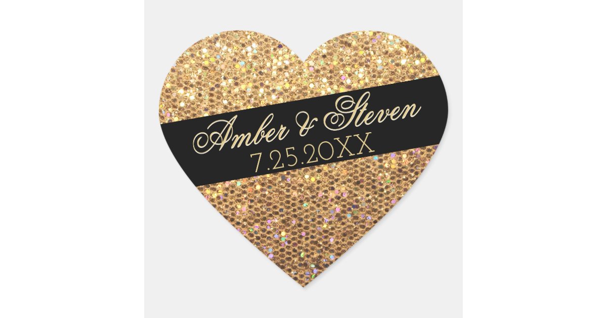 Custom Gold Glitter Heart Sticker | Zazzle