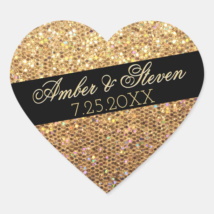 Custom Gold Glitter Heart Sticker | Zazzle