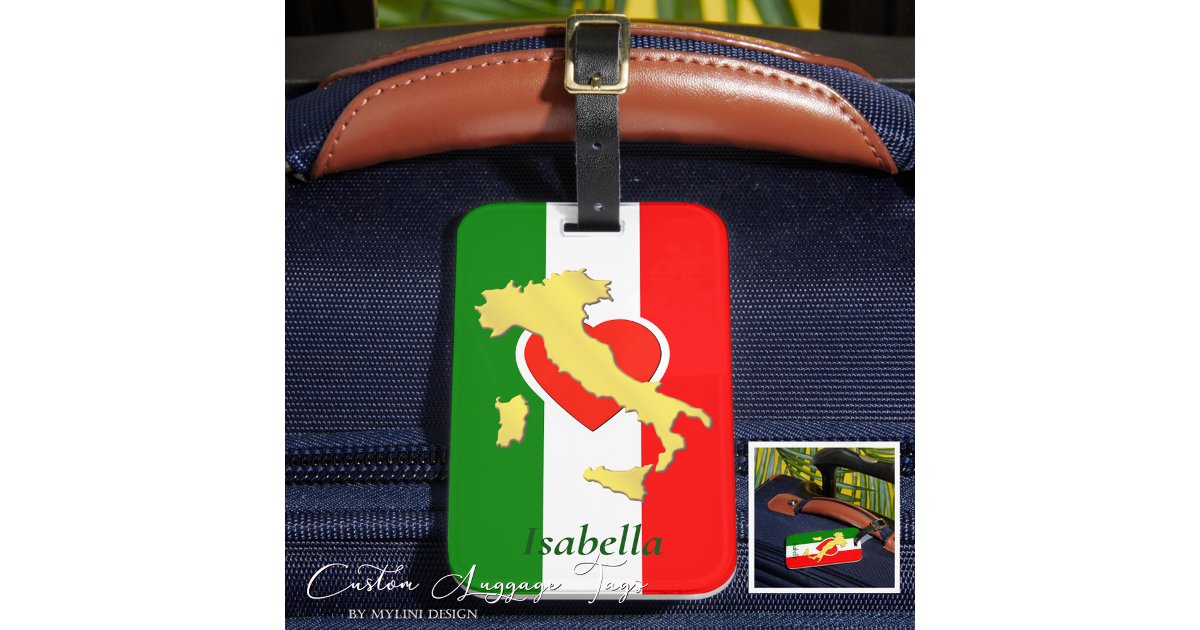 Custom Gold Italy Map Italian Flag Luggage Tag | Zazzle