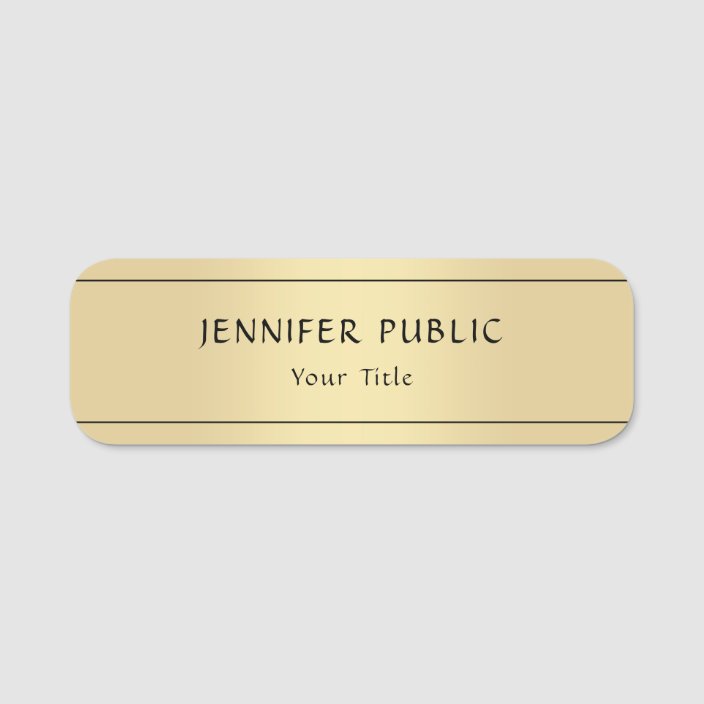 Custom Gold Look Trendy Modern Template Rectangle Name Tag | Zazzle.com