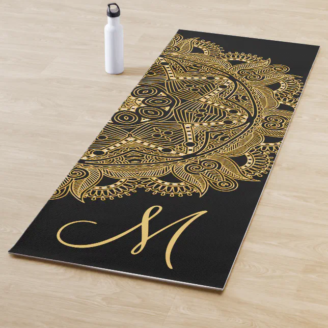 Custom Gold Mandala Art Pattern On Chic Black Yoga Mat | Zazzle
