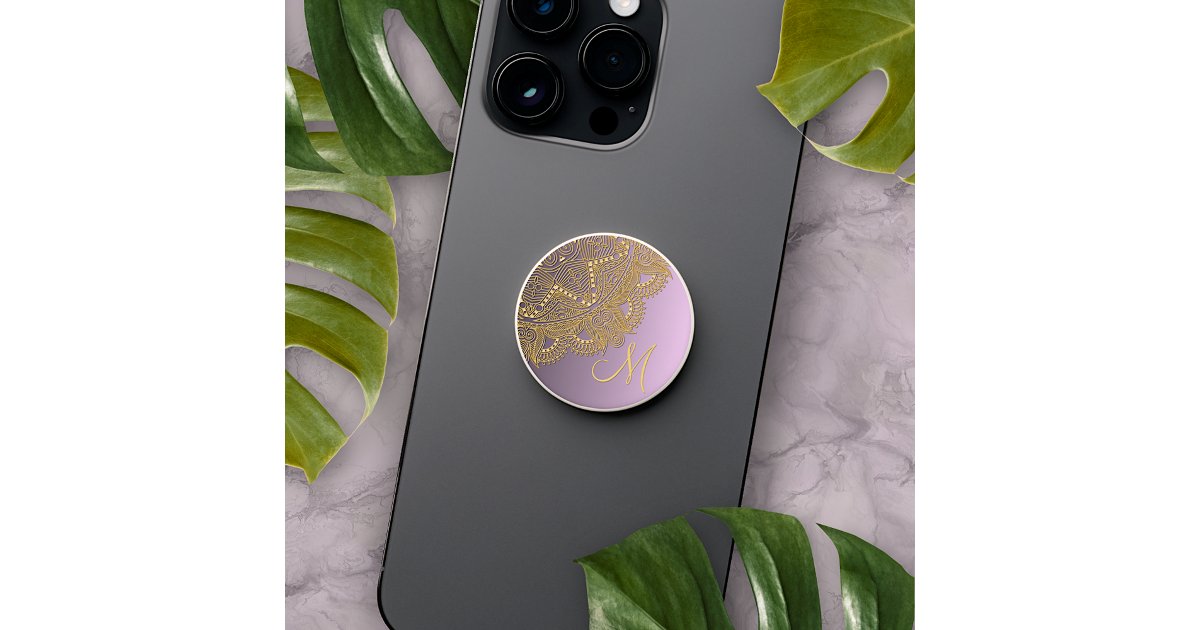 Custom Gold Mandala Art Pattern On Pink Purple PopSocket | Zazzle